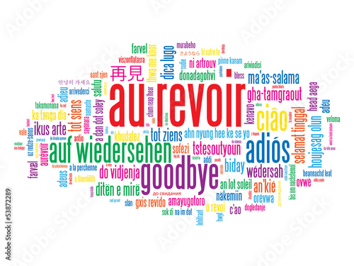 Illustration: Carte "AU REVOIR" (adieux salut bon voyage bonne chance)
