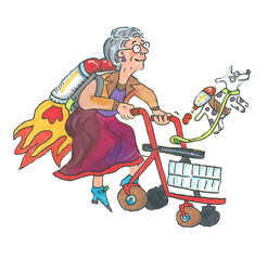 Illustration: senioren,oma,rollator,rolator