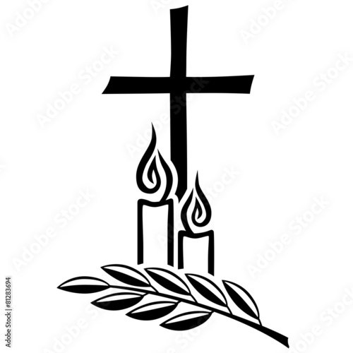 "Trauermotiv mit Kruzifix, Kerzen und Zweig / Vektor" obrazów ...