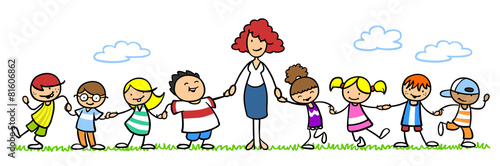 "Erzieherin mit Gruppe Kinder im Kindergarten" Stockfotos und ...