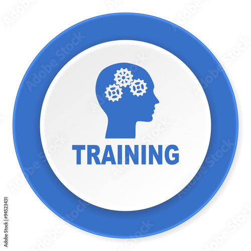 "training blue circle 3d modern design flat icon on white background ...